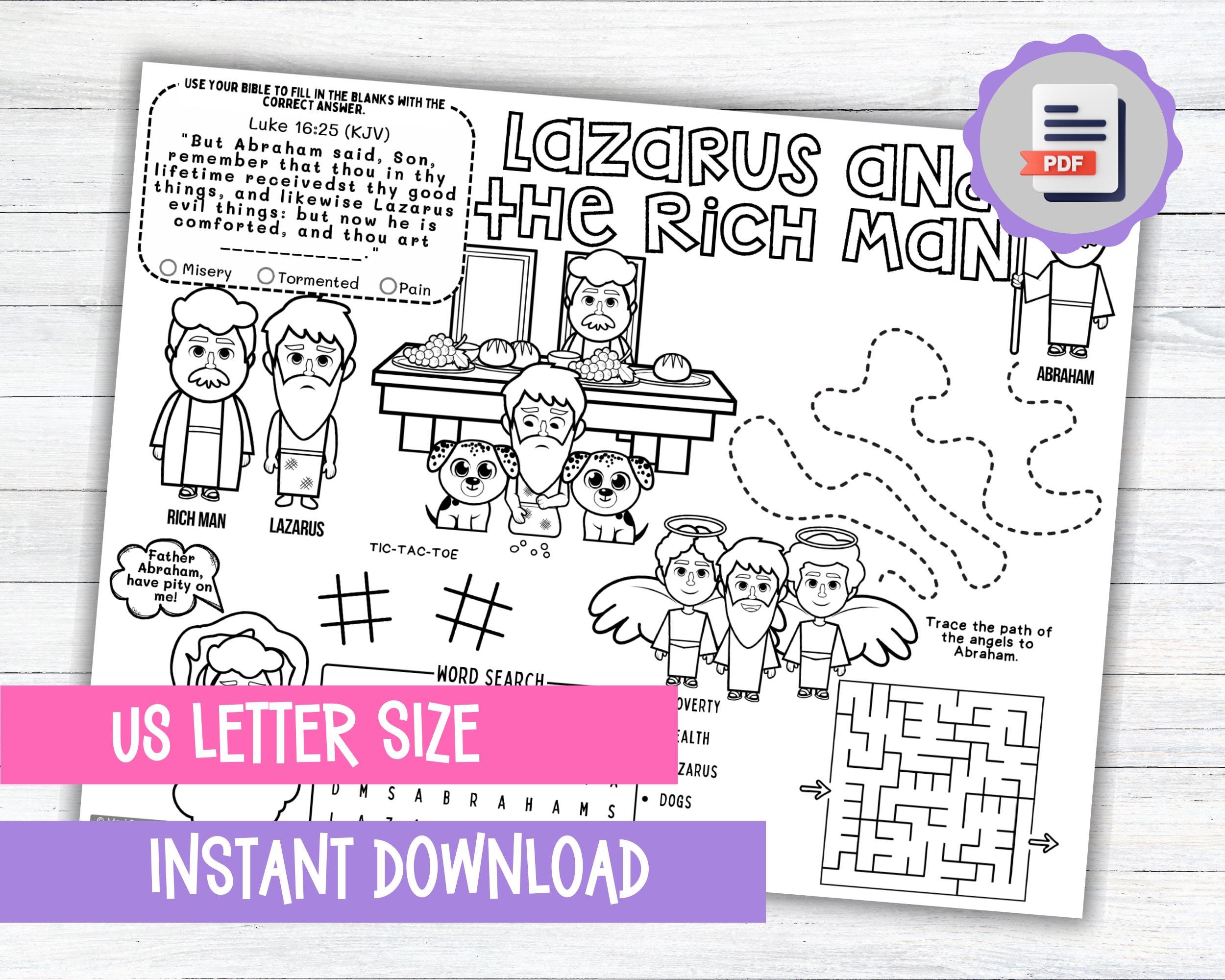 Lazarus and the Rich Man Activity Placemat, New Testament Bible Story ...