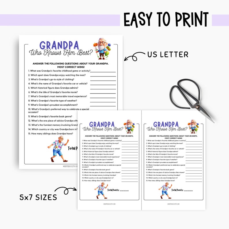 Who Knows Grandpa Best? Printable Game - Grandparent's Day Game ...