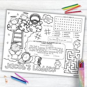 Jacob's Ladder Activity Placemat, Jacob's Dream Bible Story Coloring ...