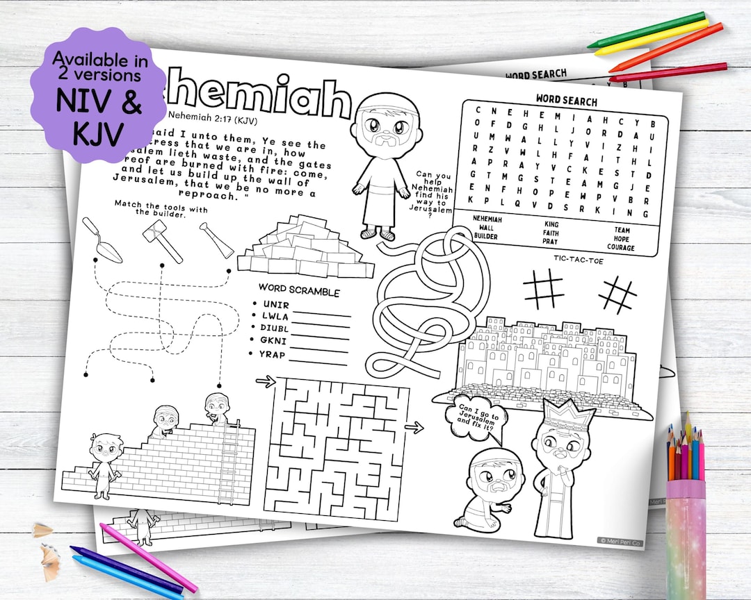 Nehemiah Activity Placemat, Bible Story Coloring Placemat as Kids ...