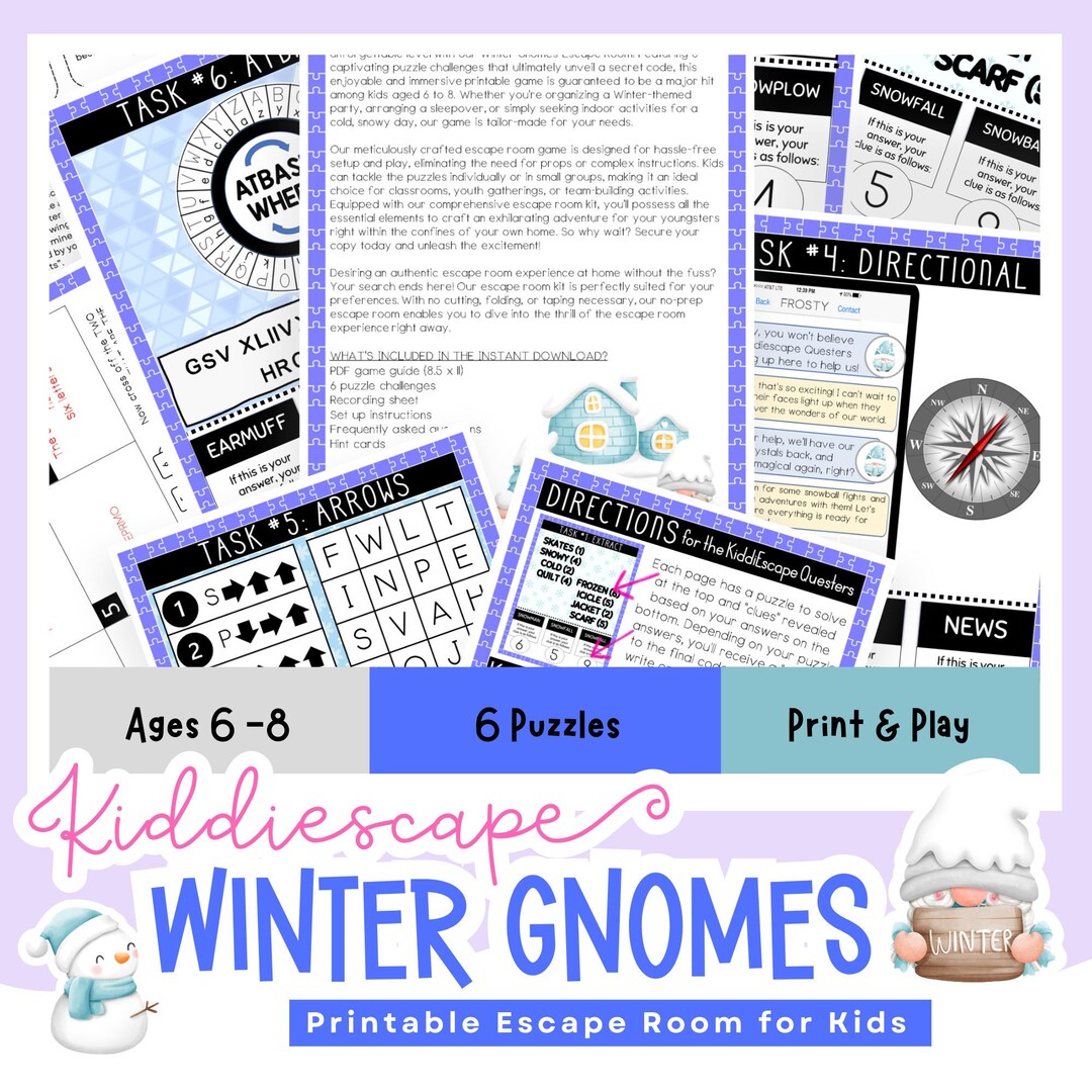 Winter Gnomes Printable Escape Room for Kids | Winter Family Game Night ...