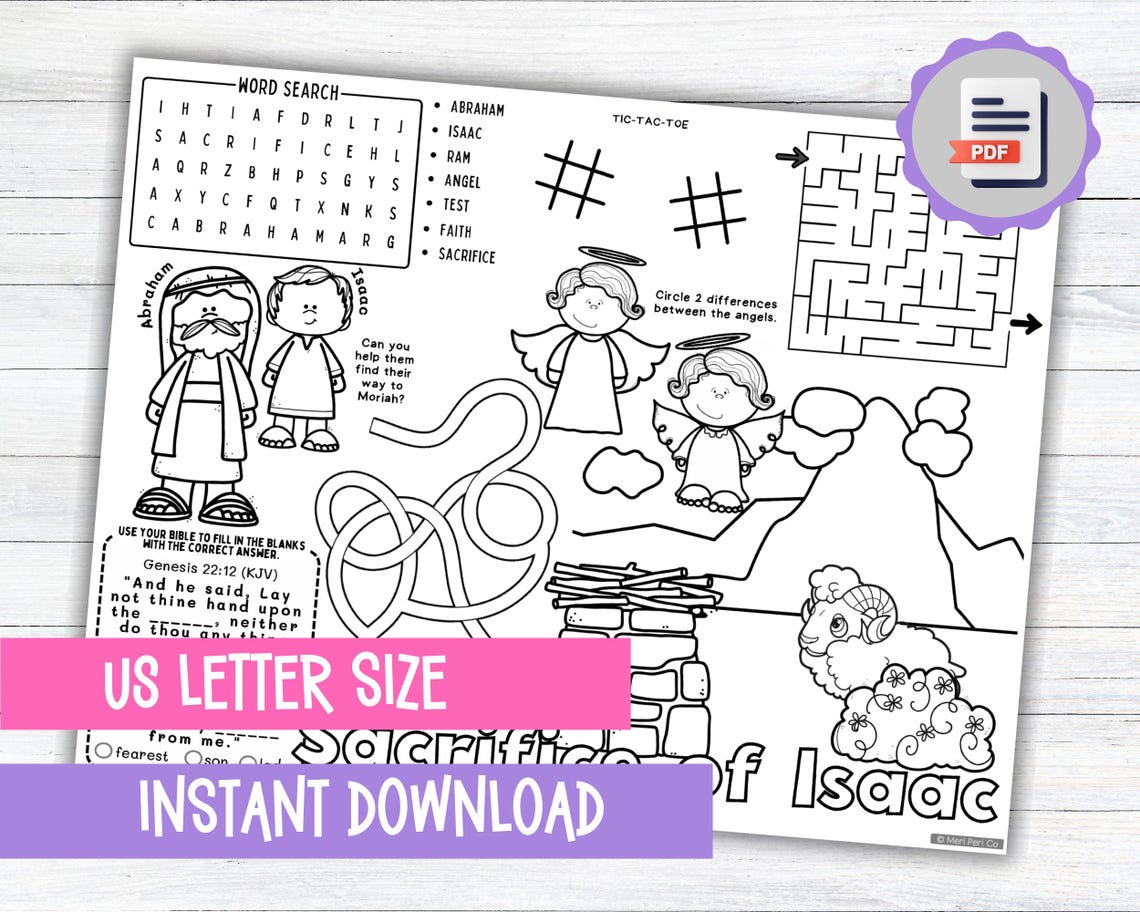 Sacrifice of Isaac Bible Activity Placemat, Abraham Tested Bible Story ...
