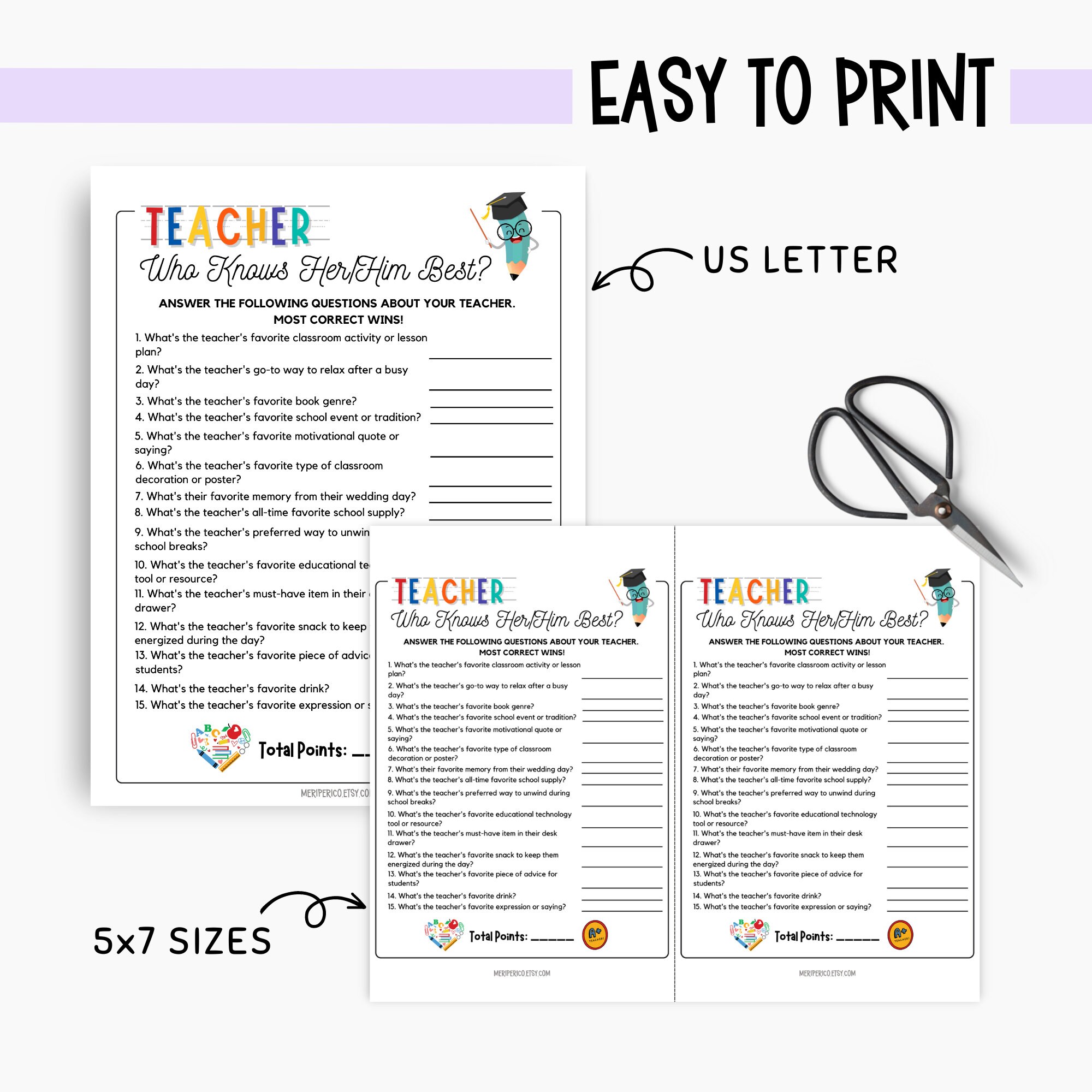 Who Knows the Teacher Best Printable Game Teacher's Day Game Teacher ...