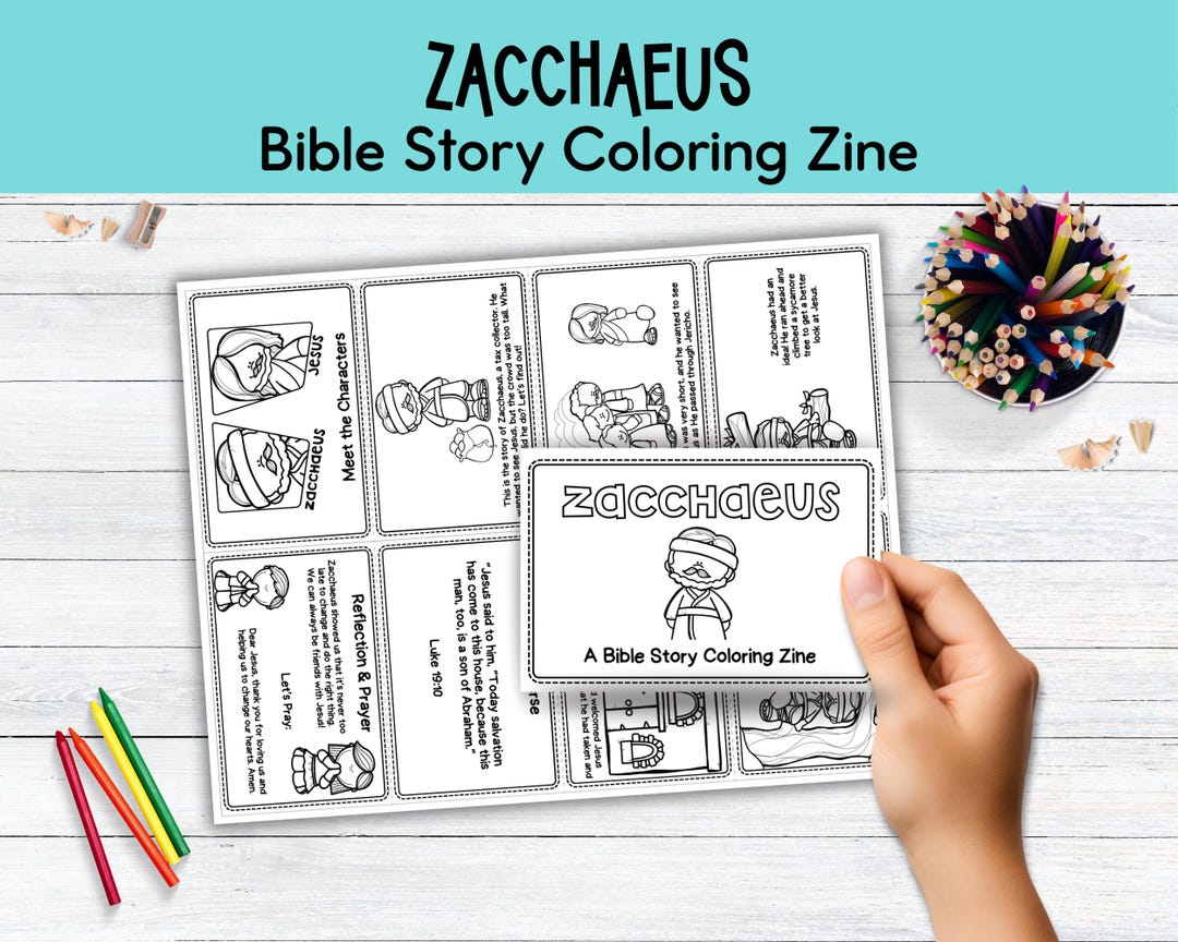 Zacchaeus Bible Story Coloring Zine for Kids | Printable Mini Book ...