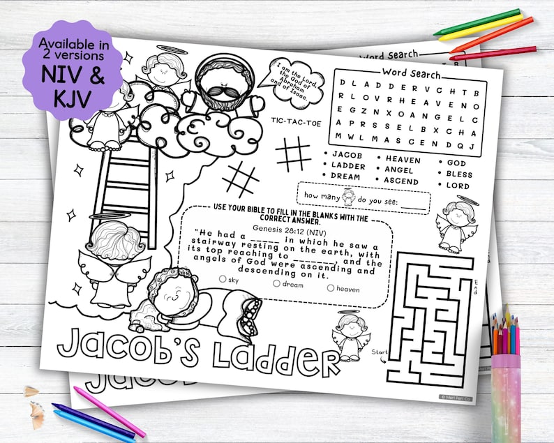 Jacob's Ladder Activity Placemat, Jacob's Dream Bible Story Coloring ...