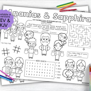 Ananias and Sapphira Activity Placemat, Jesus Bible Story Coloring ...