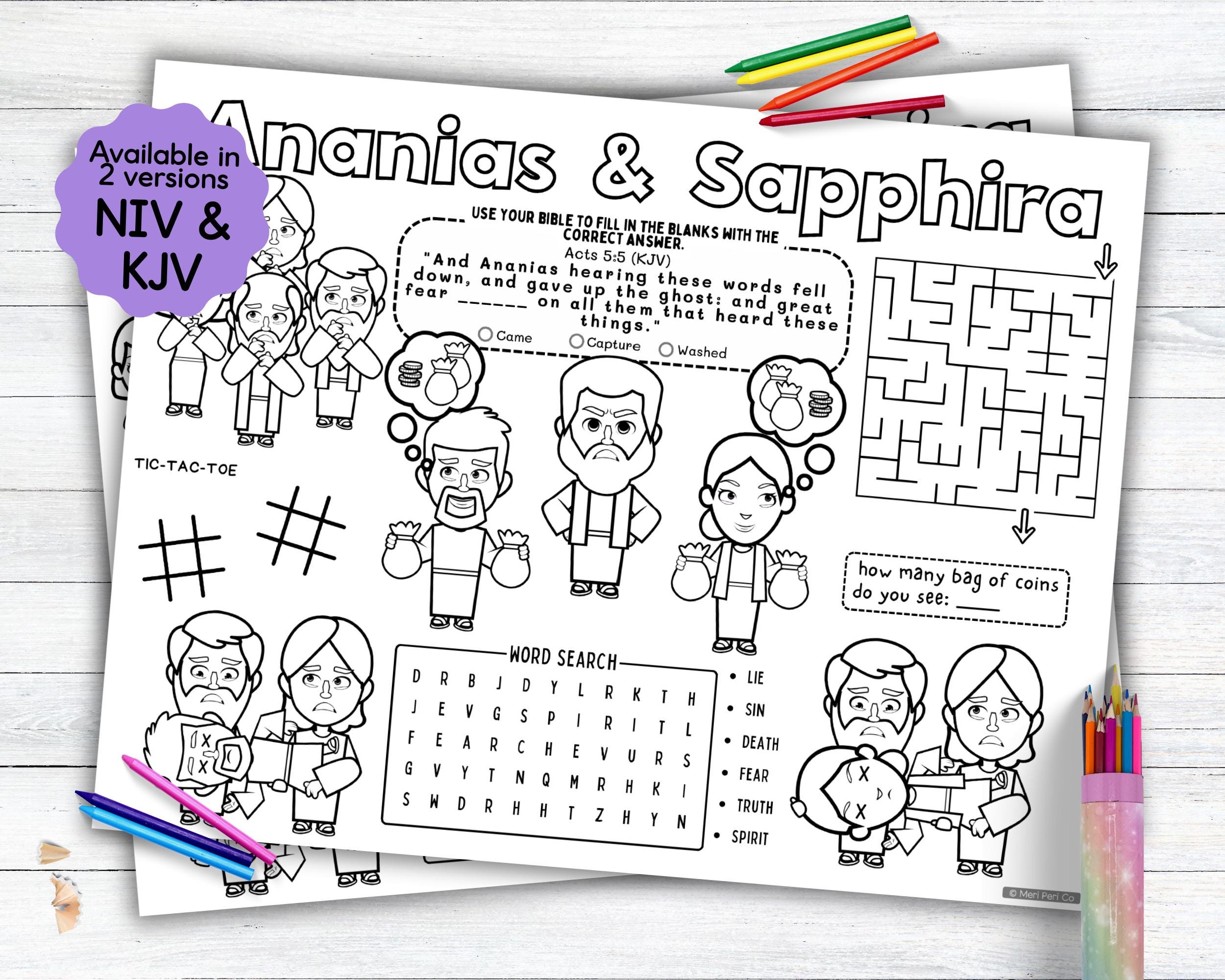 Ananias and Sapphira Activity Placemat, Jesus Bible Story Coloring ...