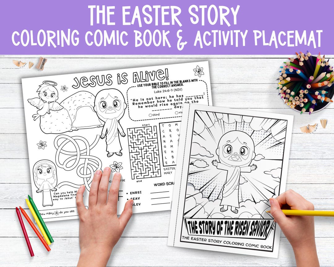 The Easter Story Coloring Comic Book and Activity Placemat, A Easter ...