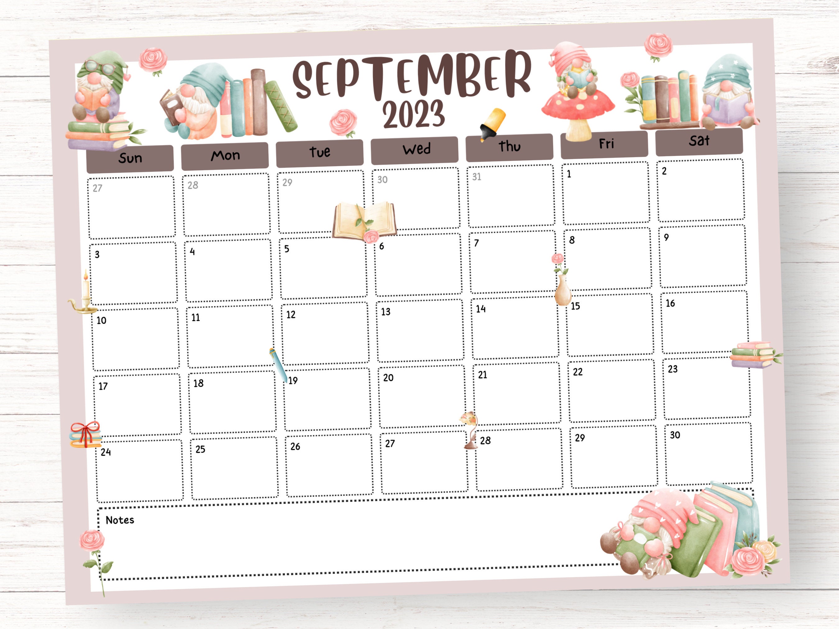 EDITABLE September 2023 Gnome Calendar Back-to-School Gnome - Etsy.de