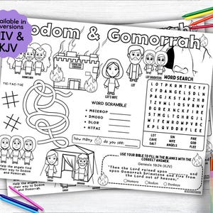 Sodom and Gomorrah Activity Placemat, Old Testament Bible Coloring as ...