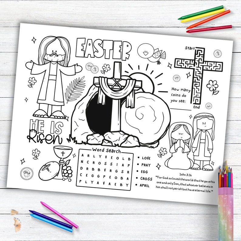 Easter Activity Placemat, Bible Story Coloring Placemat as Kids ...