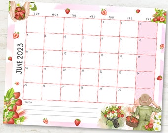 Strawberry Monthly Calendar - Etsy