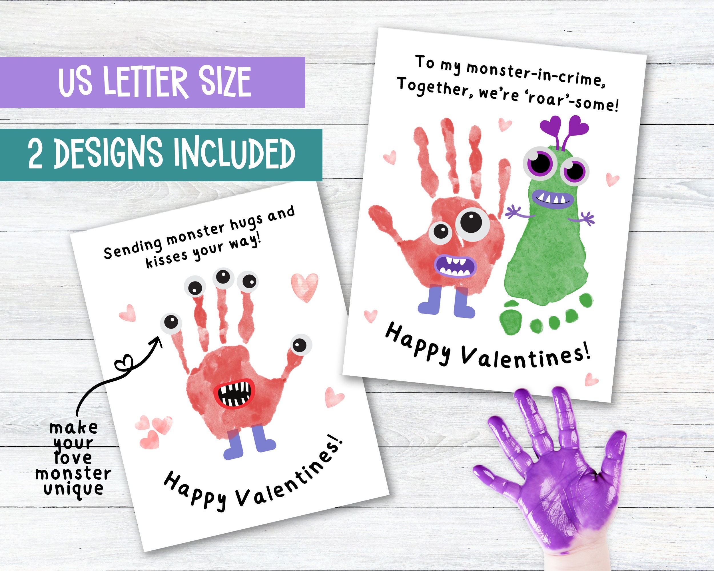 Love Monster Handprint Art Craft - Cute Valentines Watercolor Footprint ...