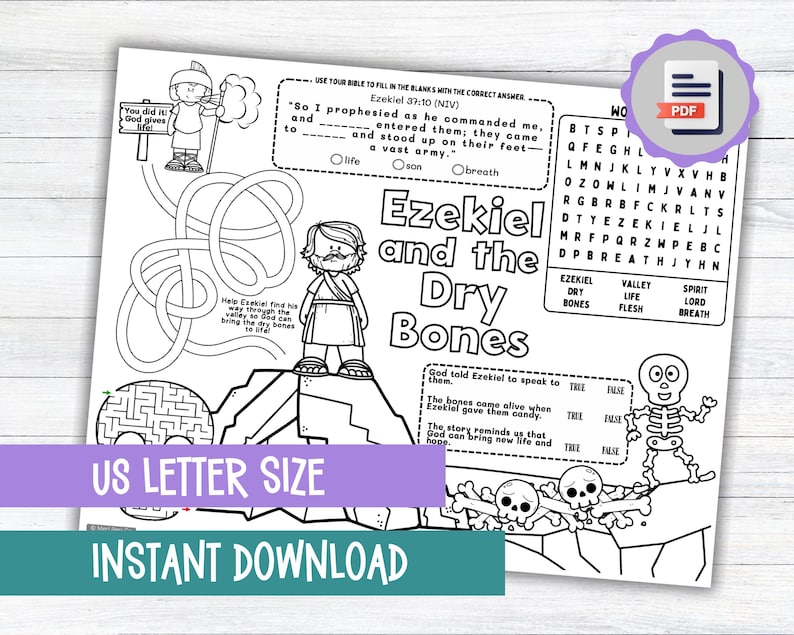 Ezekiel and the Dry Bones Activity Placemat, Bible Story Coloring ...