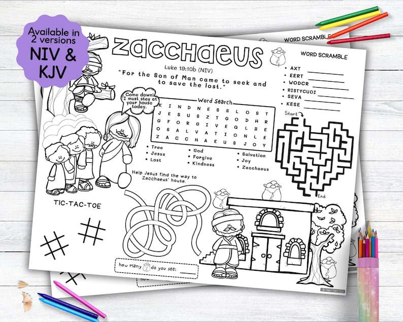 Zacchaeus Activity Placemat, Life of Jesus Bible Story Coloring ...