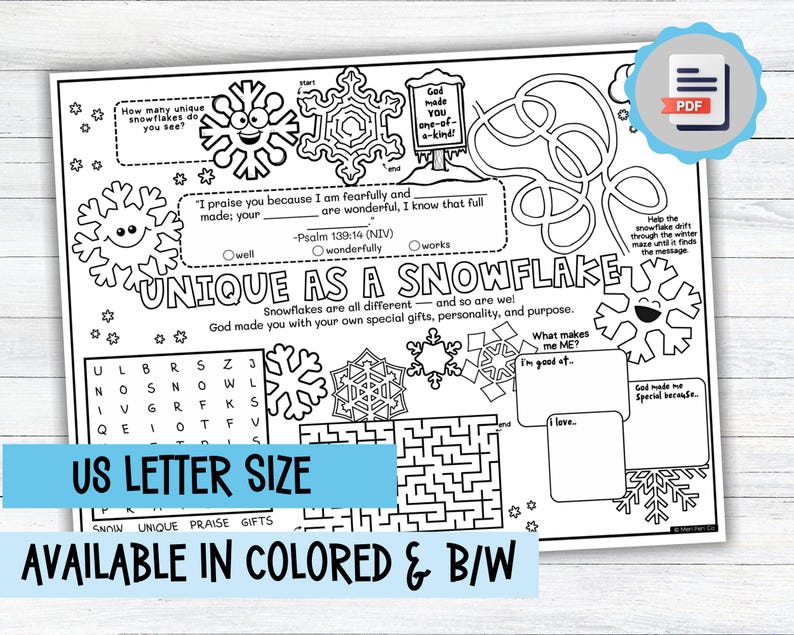Snowflake Themed Bible Activity Set for Winter, Sunday School and ...