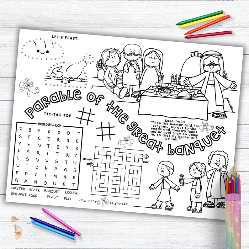 Parable of the Great Banquet Activity Placemat, Jesus Bible Story ...