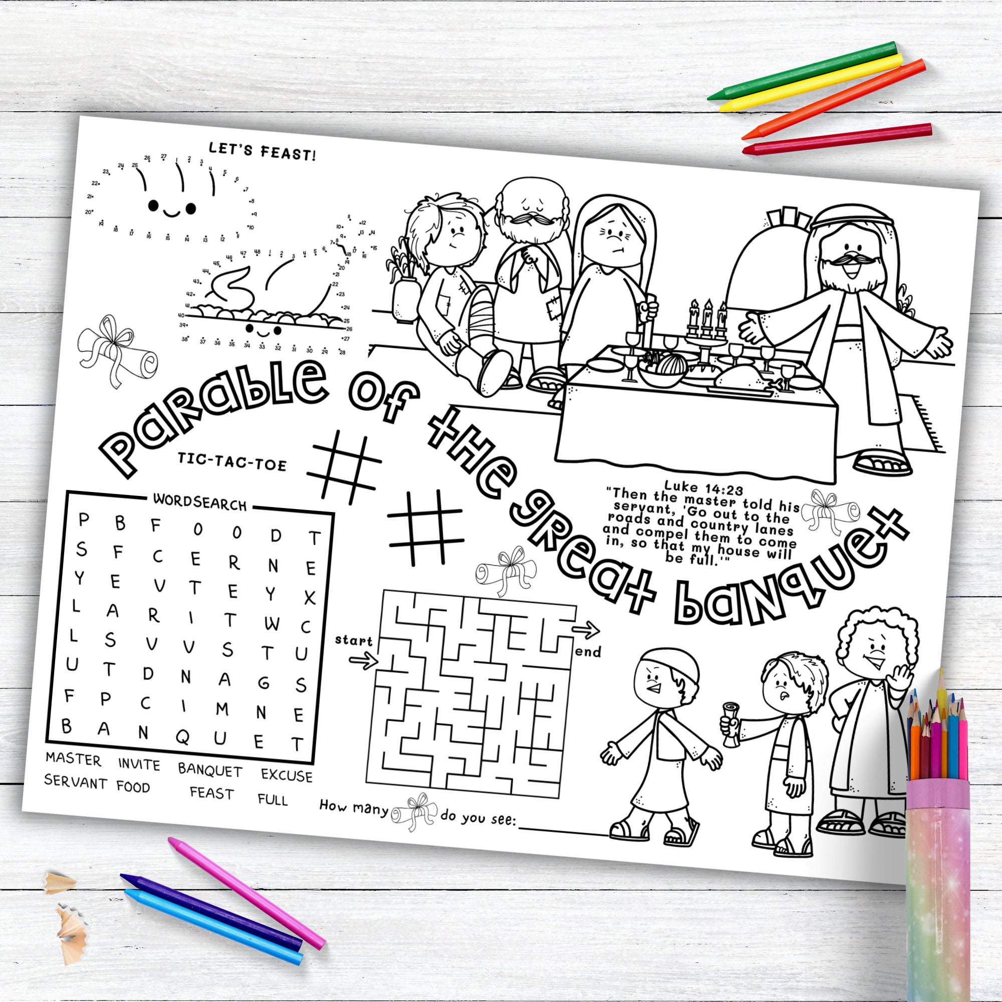 Parable of the Great Banquet Activity Placemat, Jesus Bible Story ...
