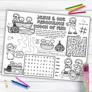 Jesus & Miraculous Catch of Fish Activity Placemat, Jesus Bible Story ...