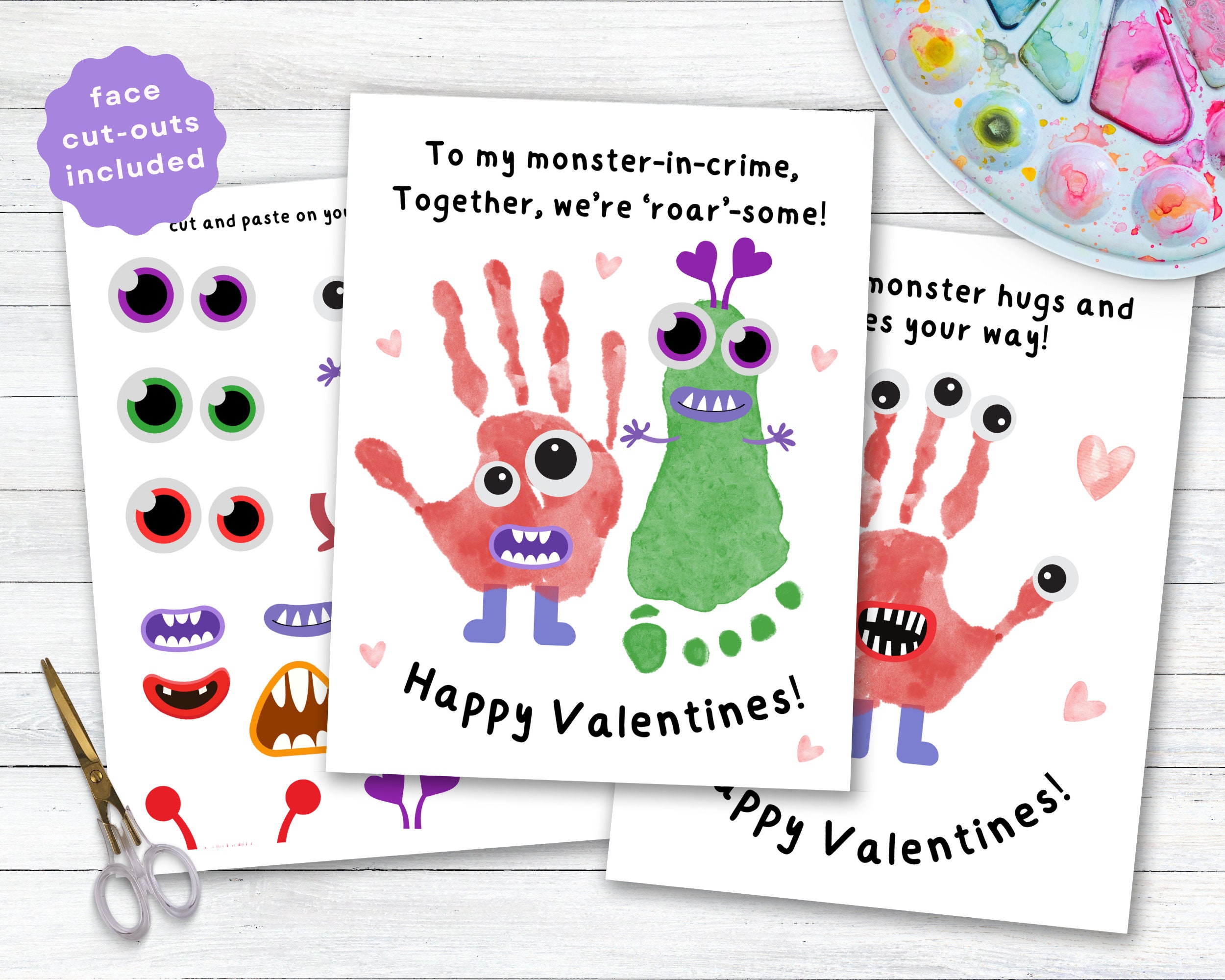 Love Monster Handprint Art Craft - Cute Valentines Watercolor Footprint ...
