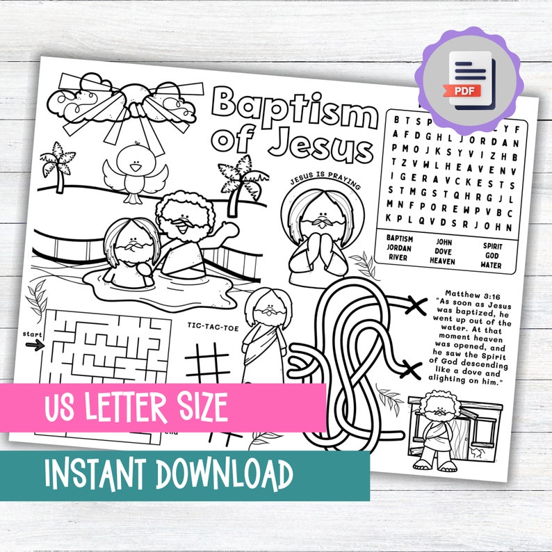 Baptism of Jesus Activity Placemat, John the Baptist Bible Story ...