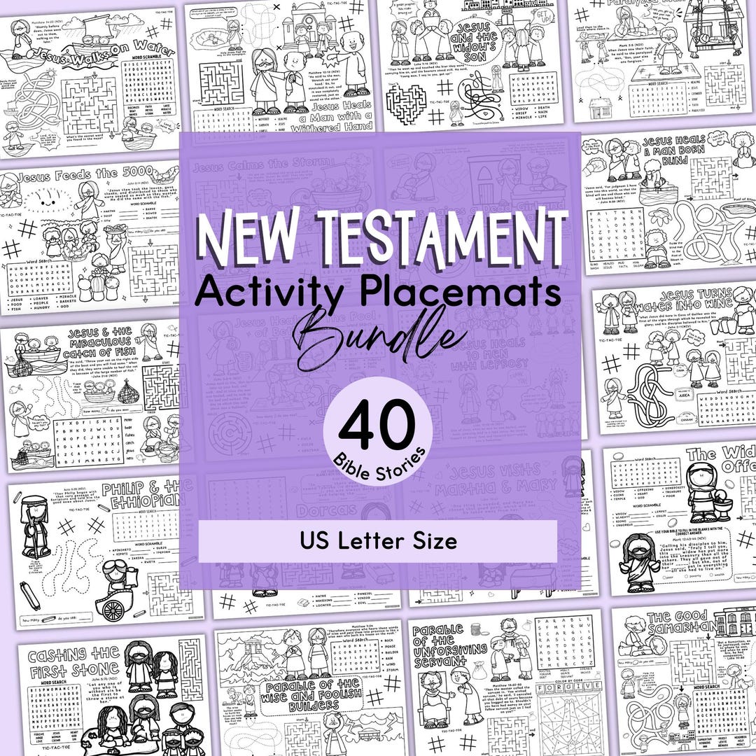 NEW TESTAMENT Bundle Activity Placemat, Life of Jesus Coloring Placemat ...
