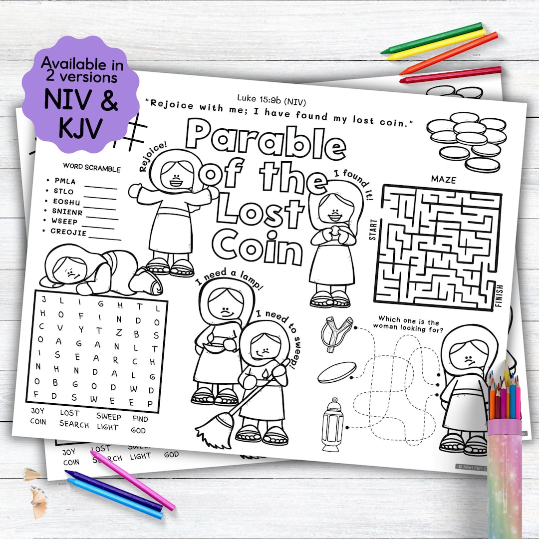 Parable of the Lost Coin Activity Placemat, Jesus Bible Story Coloring ...