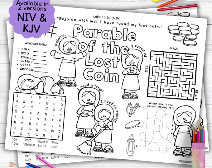Parable of the Lost Coin, Printable Bible Activity Placemat, Sunday ...