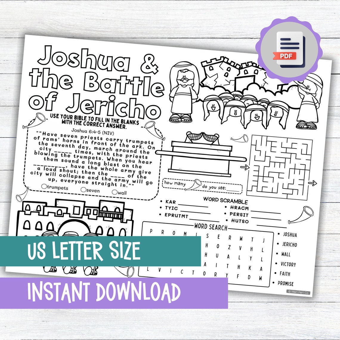 Joshua and the Battle of Jericho Activity Placemat, Bible Story ...