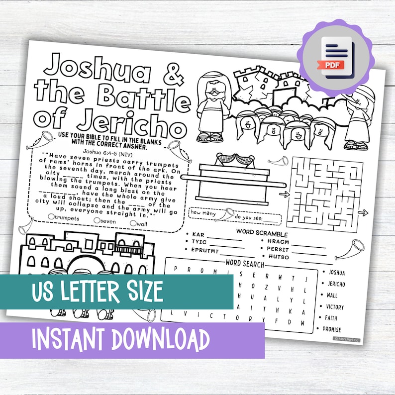 Joshua and the Battle of Jericho Activity Placemat, Bible Story ...