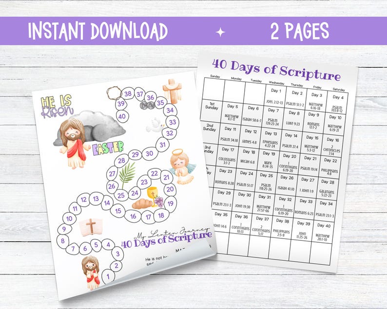 40 Days of Lent Countdown Calendar, Lenten Scripture Calendar for Kids ...