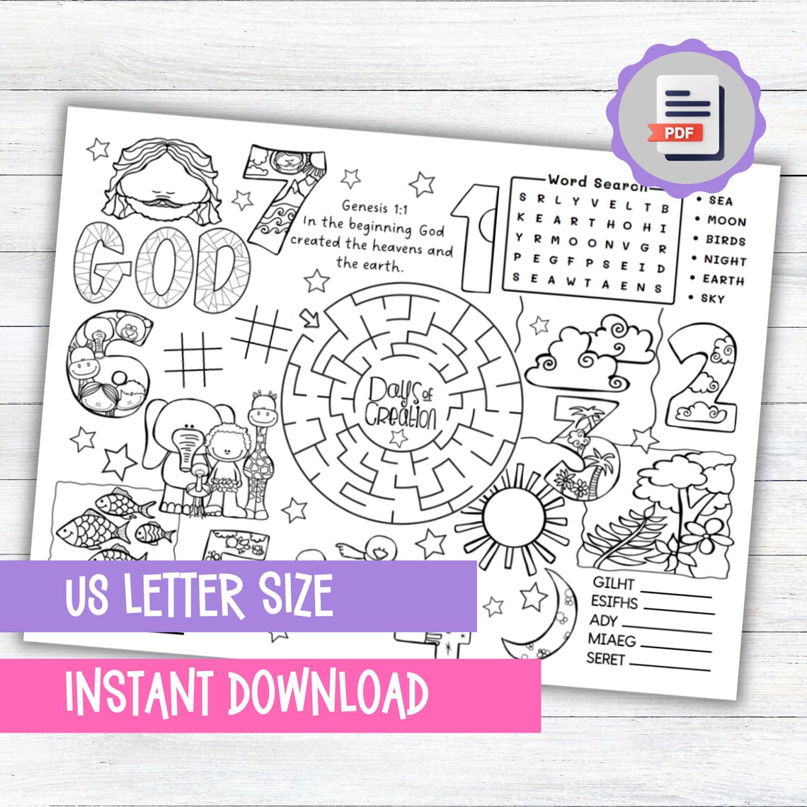 The Creation Story Activity Placemat, Bible Story Coloring Placemat as ...