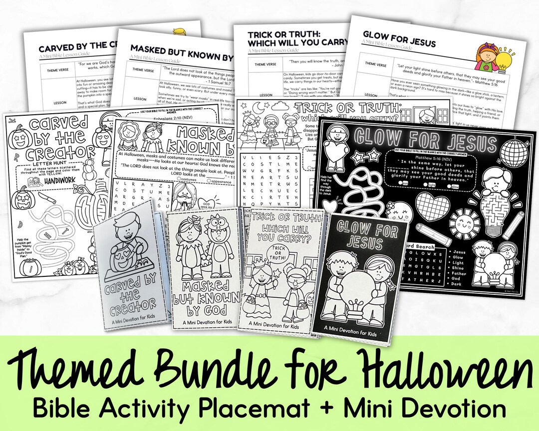 Themed Bundle Bible Activity Set for Halloween, Bible Lesson + Activity ...