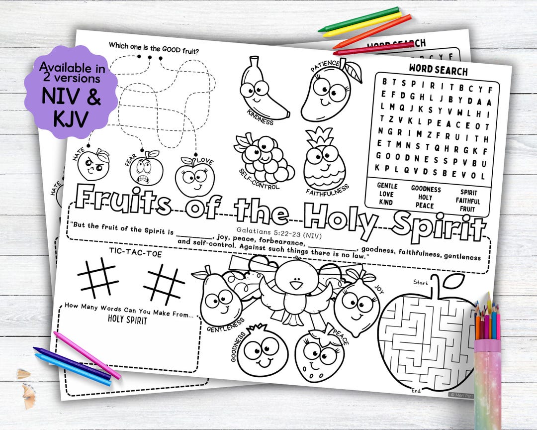 Fruits of the Holy Spirit Activity Placemat, Galatians 5 Bible Story ...