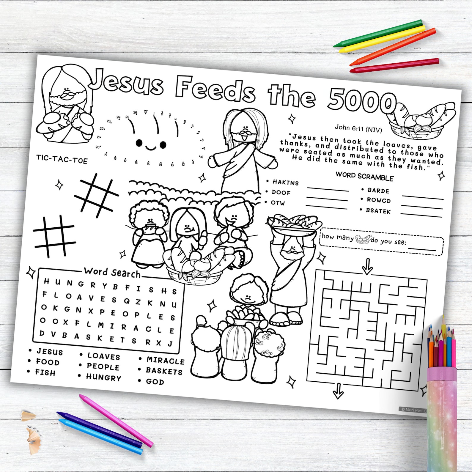 Jesus Feeds the 5000 Activity Placemat, Jesus Bible Story Coloring ...