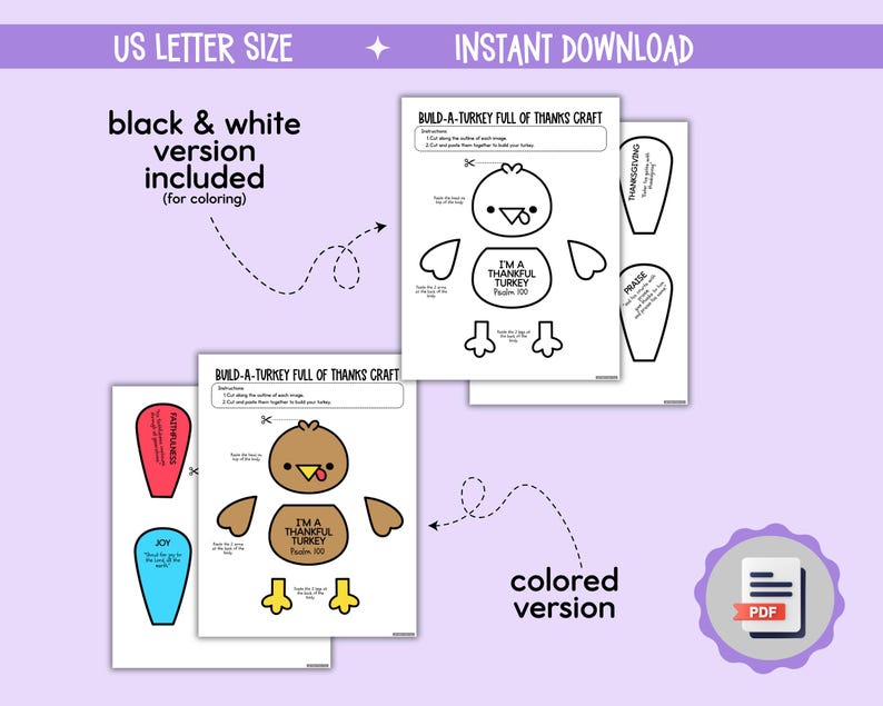 Thanksgiving Build a Turkey Bible Lesson Craft, Psalm 100 Bible Verse ...