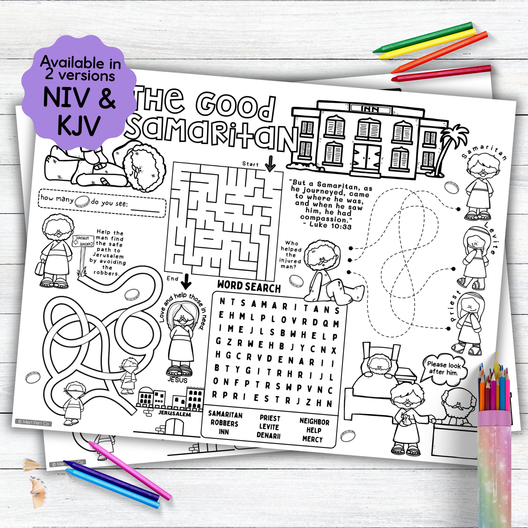 The Good Samaritan Activity Placemat, Jesus' Parable, Bible Story ...