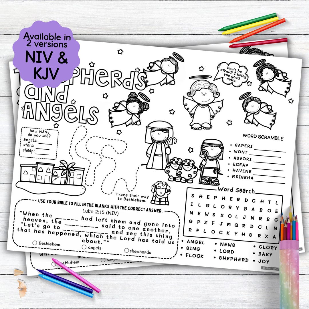 The Shepherds and Angels Activity Placemat, Nativity Christmas Story ...