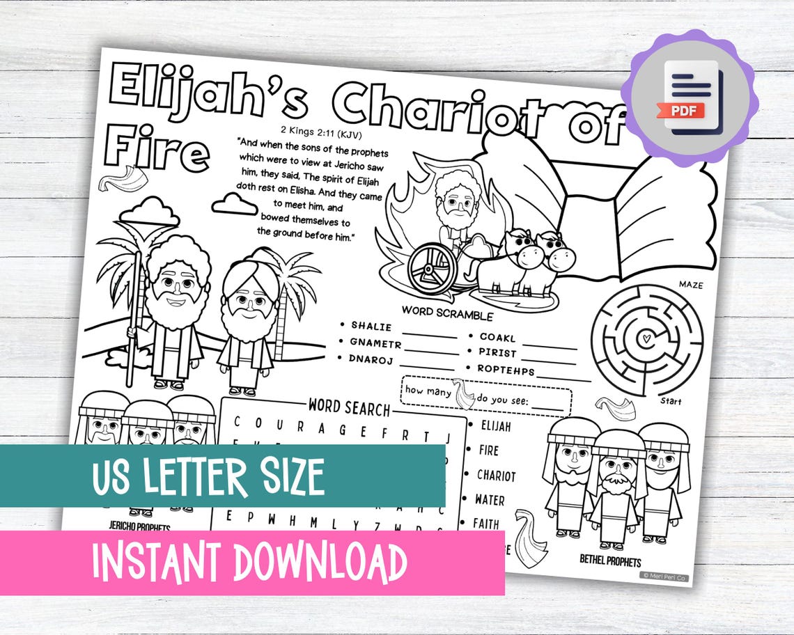 Elijah's Chariot of Fire Activity Placemat, Elijah Taken up to Heaven ...