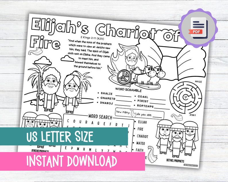 Elijah's Chariot of Fire Activity Placemat, Elijah Taken up to Heaven ...