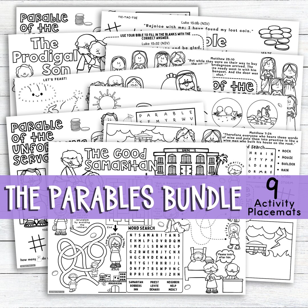 The Parables Bundle Activity Placemat, Parables of Jesus Coloring ...