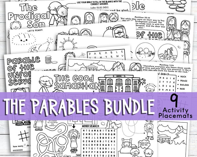 The Parables Bundle Activity Placemat, Parables of Jesus Coloring ...