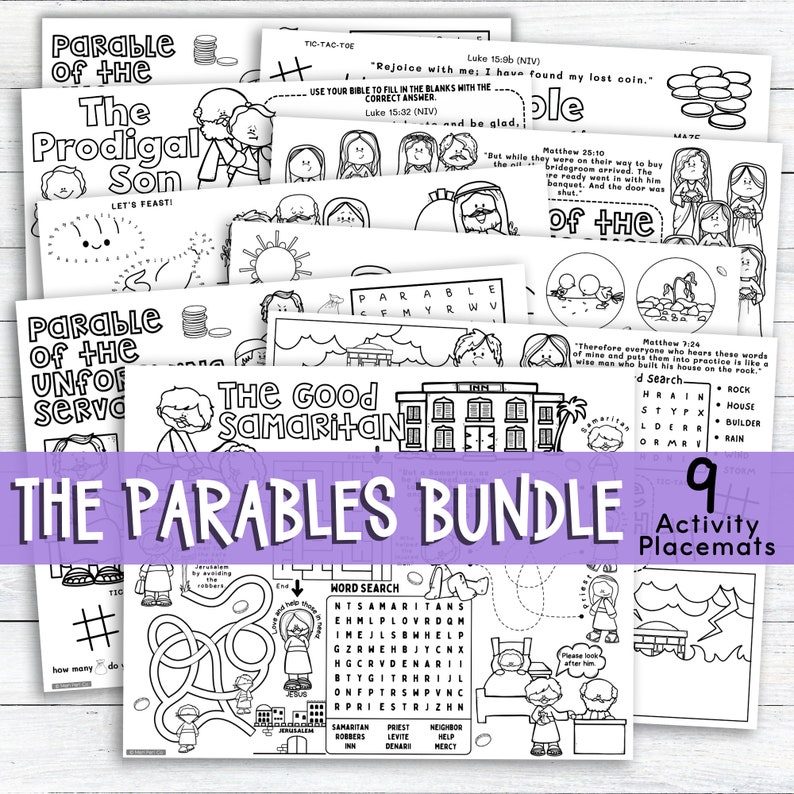 The Parables Bundle Activity Placemat, Parables of Jesus Coloring ...