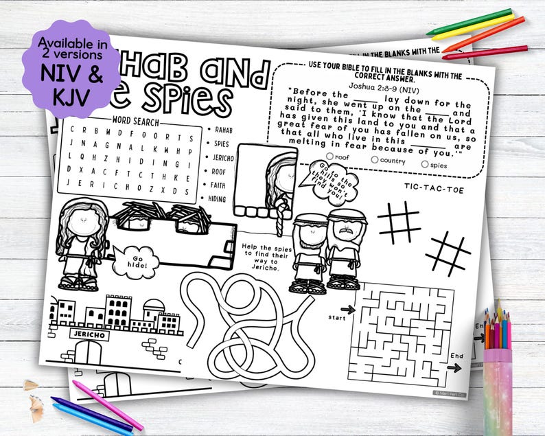 Rahab and the Spies Activity Placemat, Bible Story Coloring Placemat as ...