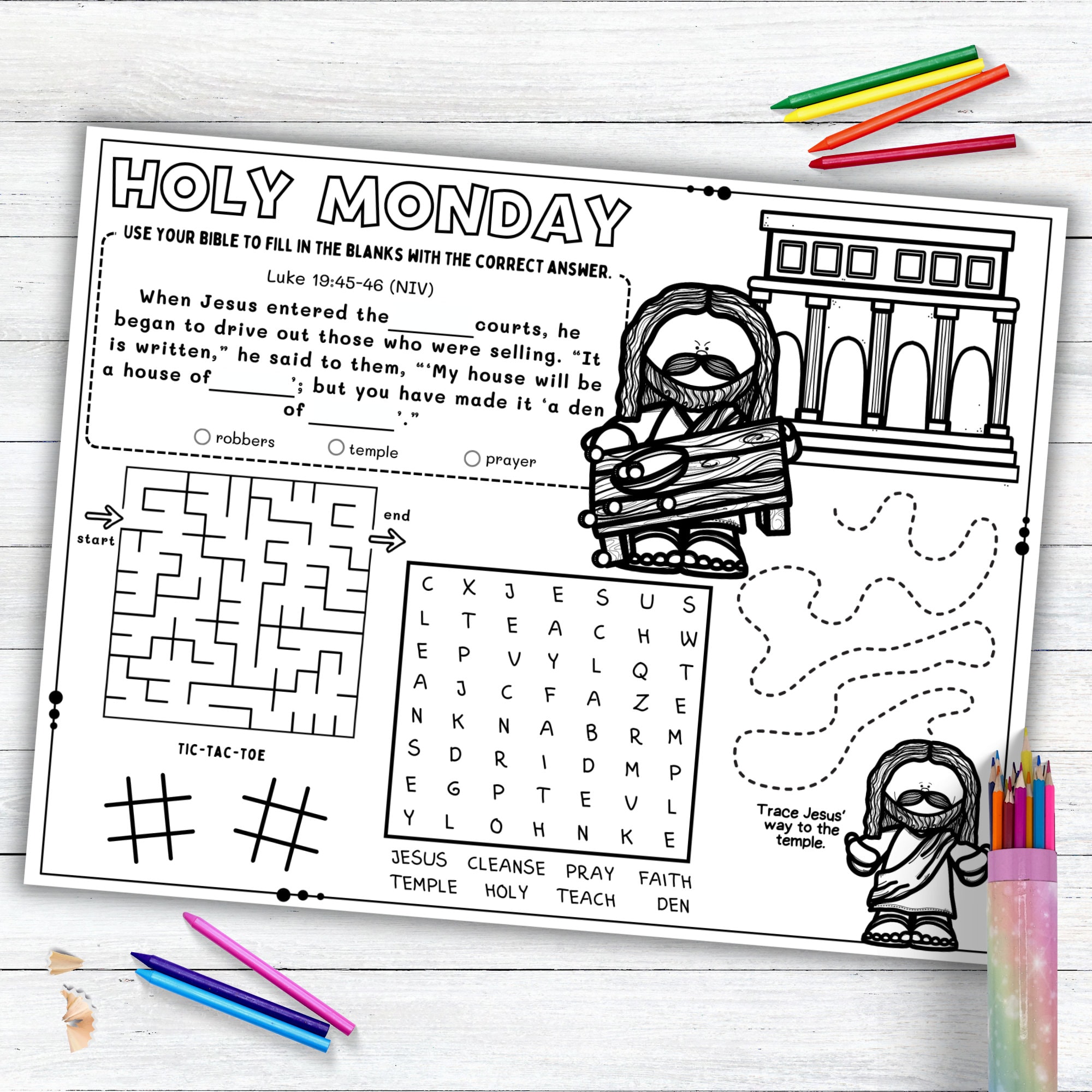 Holy Monday Activity Placemat, Holy Week, Lenten Season Coloring ...
