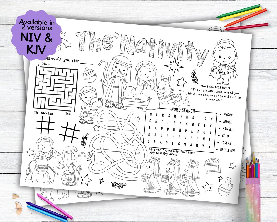 The Nativity Activity Placemat, Christmas Story Bible Story Kids ...
