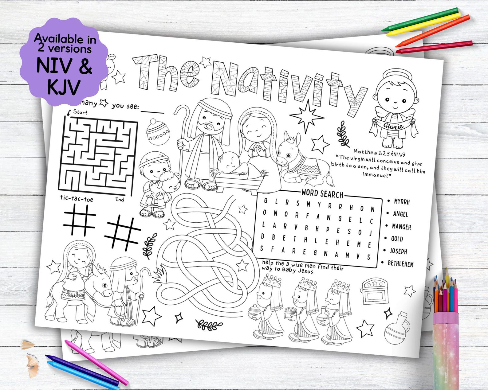 The Nativity Activity Placemat, Christmas Story Bible Story Kids ...