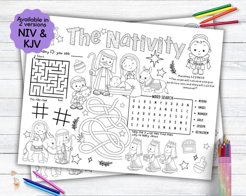 The Nativity Activity Placemat, Christmas Story Bible Story Kids ...