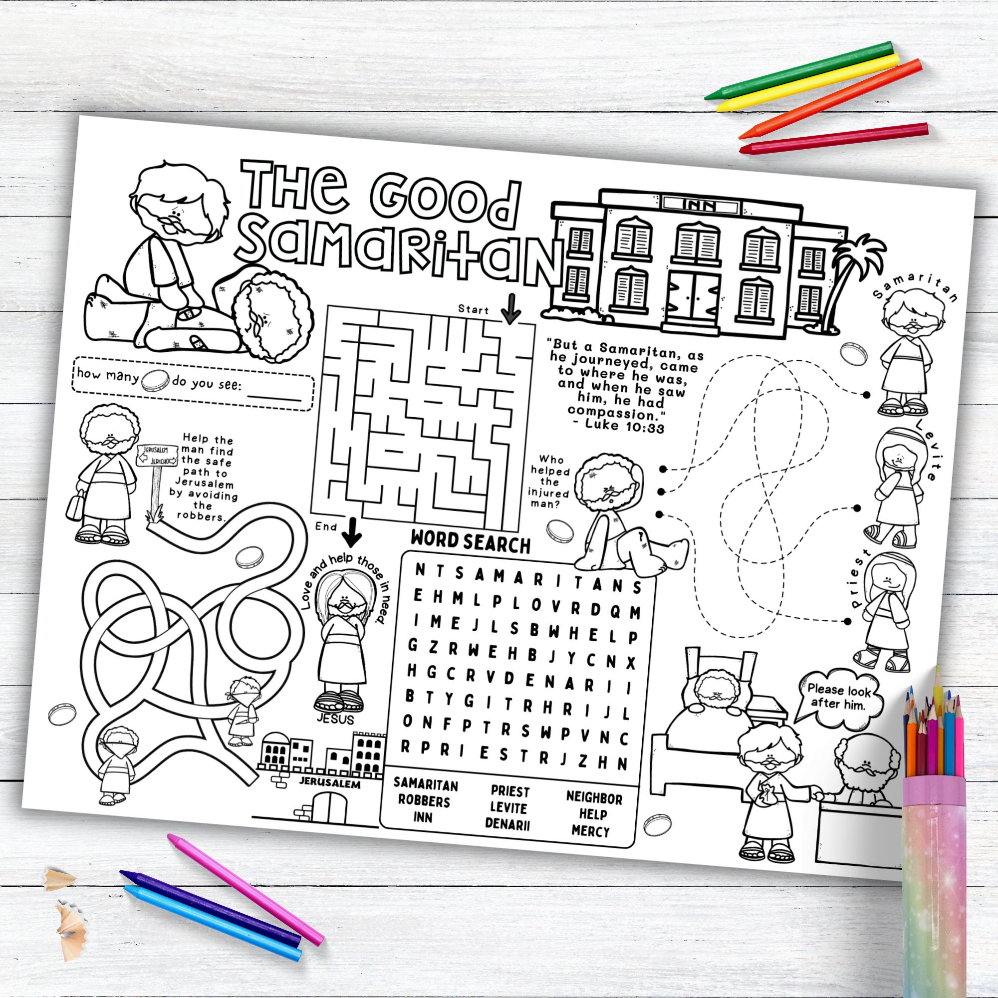 The Good Samaritan Activity Placemat, Jesus' Parable, Bible Story ...