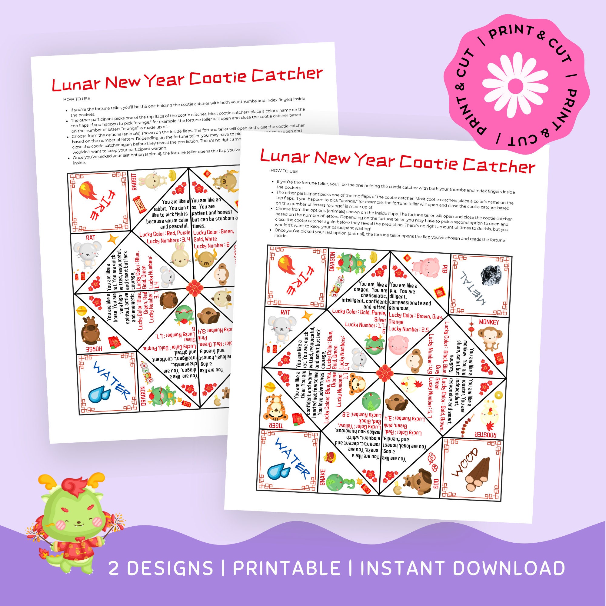 Lunar New Year Cootie Catcher Chinese New Year Paper Fortune Teller ...